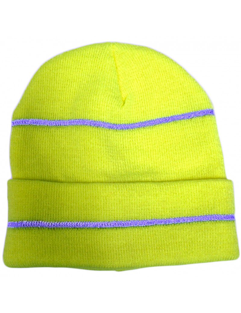 Hi Viz Knitted Cap With Reflective Stripes